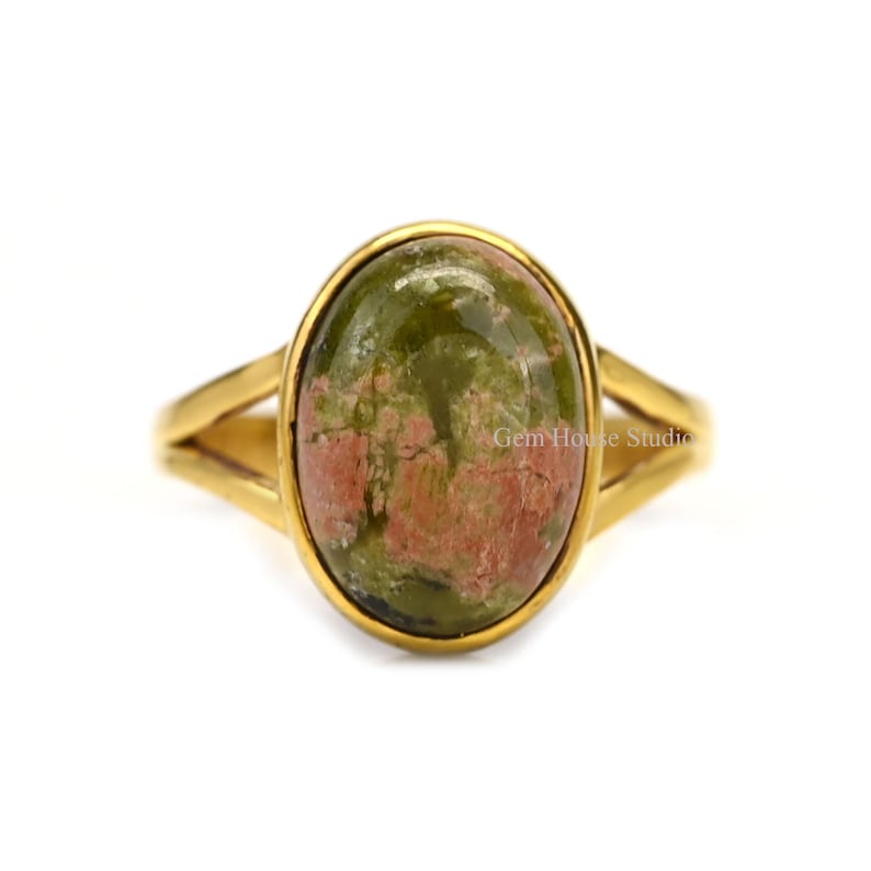 Natural Unakite Gemstone Ring| Oval Cabochon Unakite Ring in Gold ...