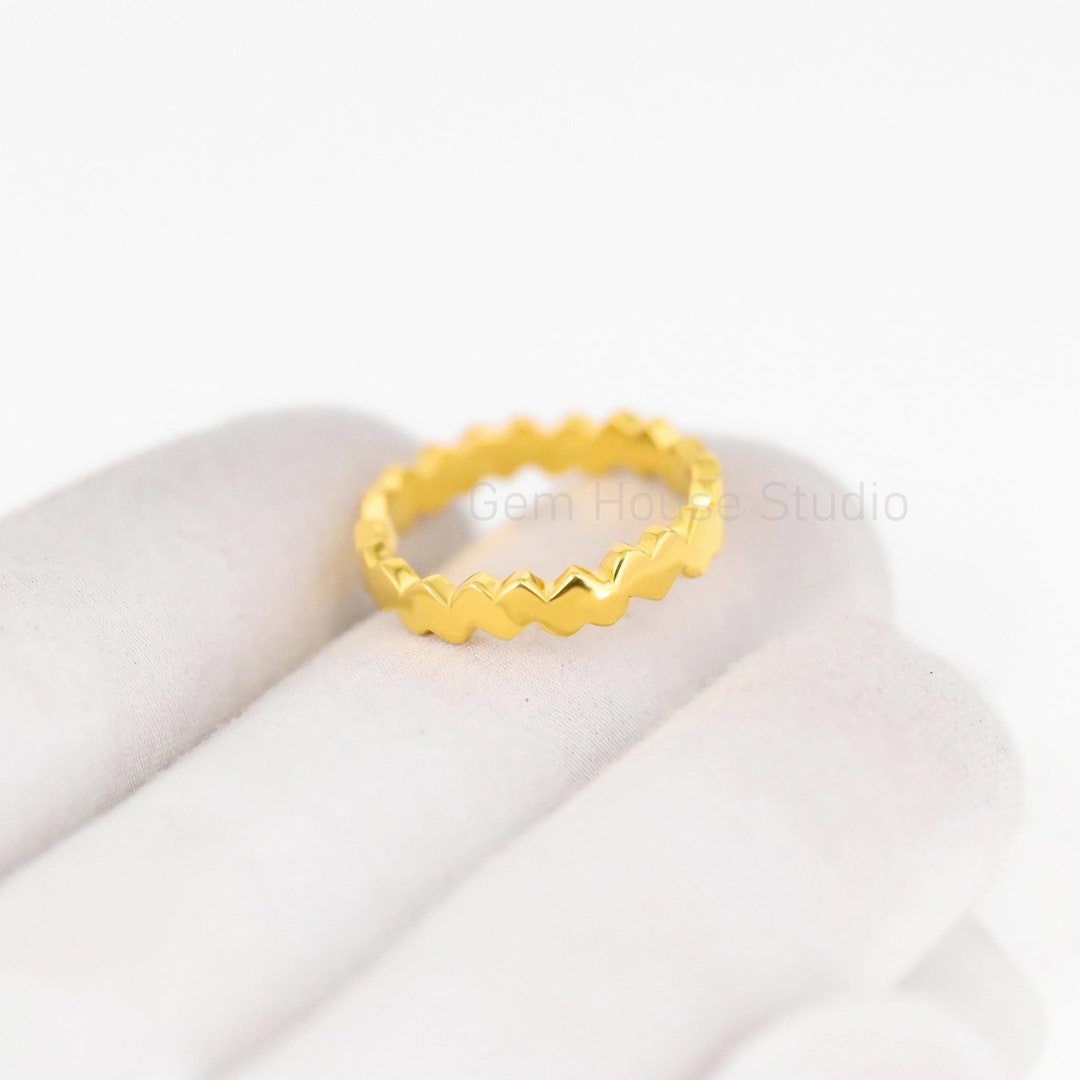 925 Sterling Silver Heart Eternity Ring, Gold Plated Wedding Band ...
