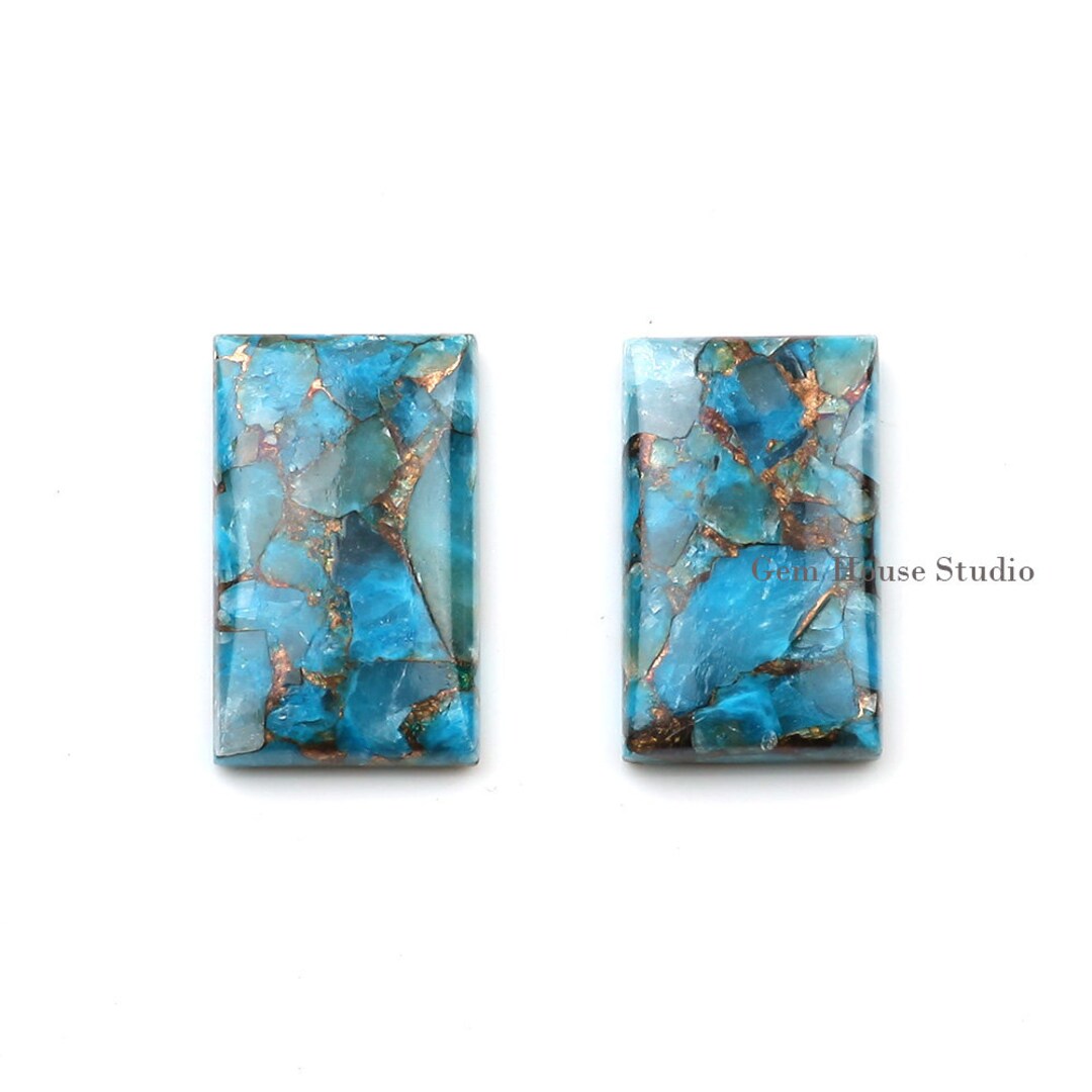 Blue Copper Turquoise Rectangle Shape Cabochons Gemstone, 12x20mm Loose ...