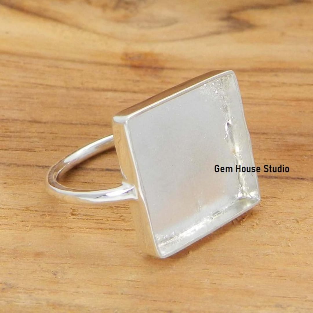 925 Sterling Silver Square Blank Bezel Ring Setting: DIY Resin ...