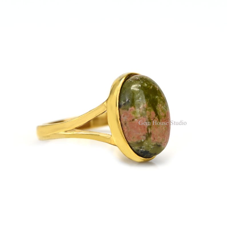 Natural Unakite Gemstone Ring| Oval Cabochon Unakite Ring in Gold ...
