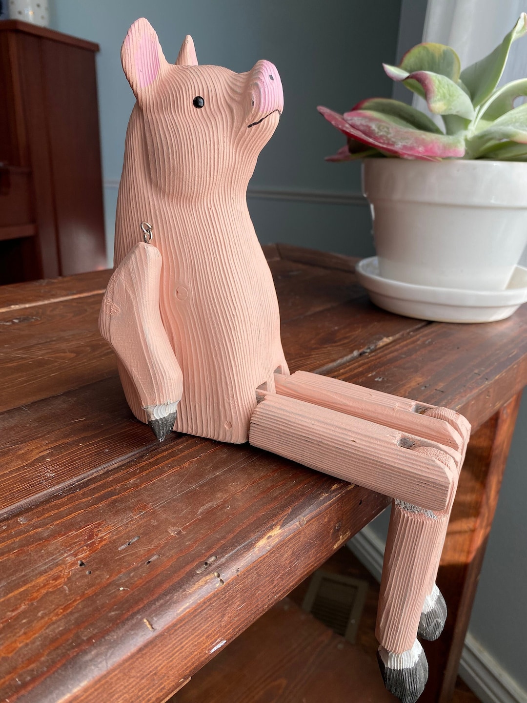 Hand-carved Wooden Pig, Jointed Leg Shelf Sitter, Pig Lover Gift ...