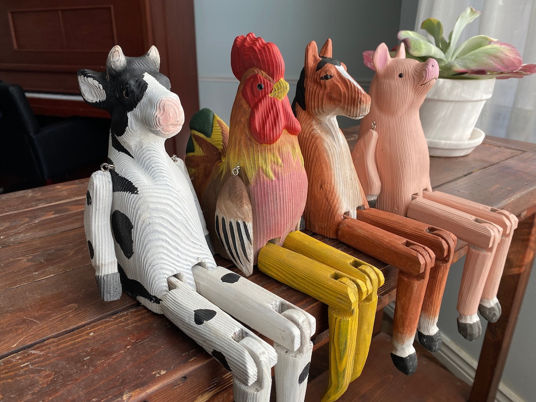 Hand Carved Wood Animal Shelf Sitters: Farmhouse Decor - Etsy