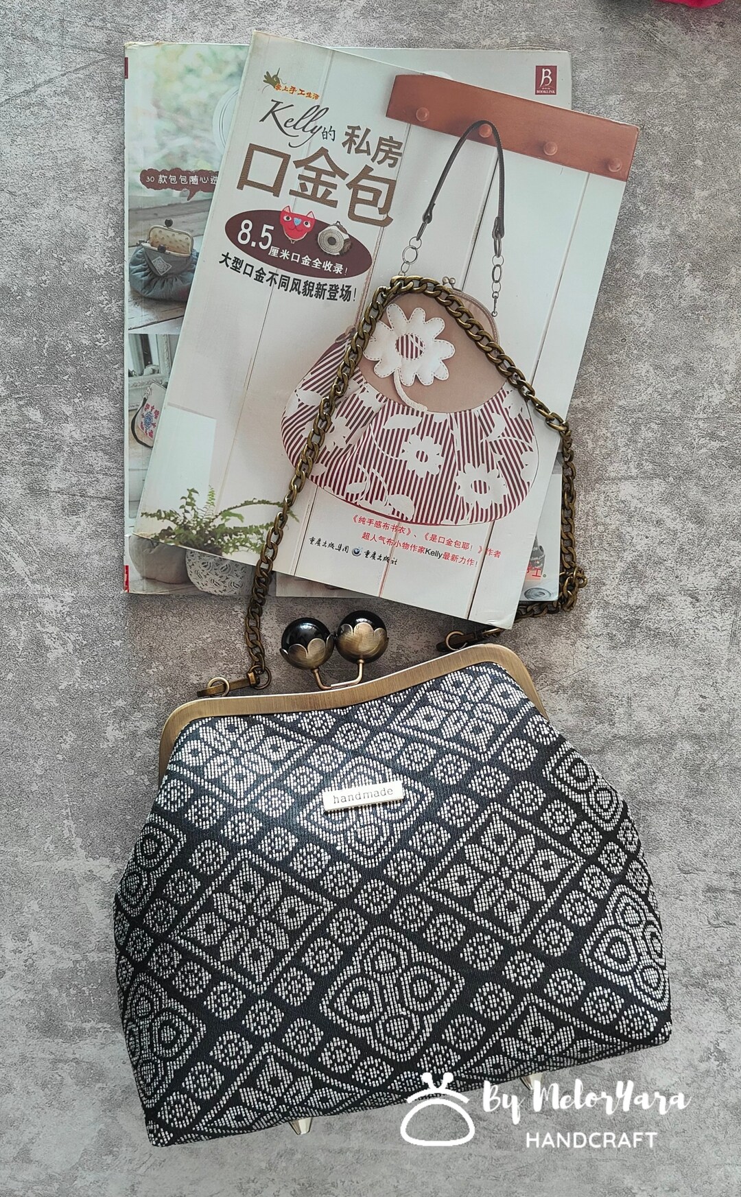 Songket Handbag, Lotus Flower Metal Frame Kisslock Handbag, Clasp ...