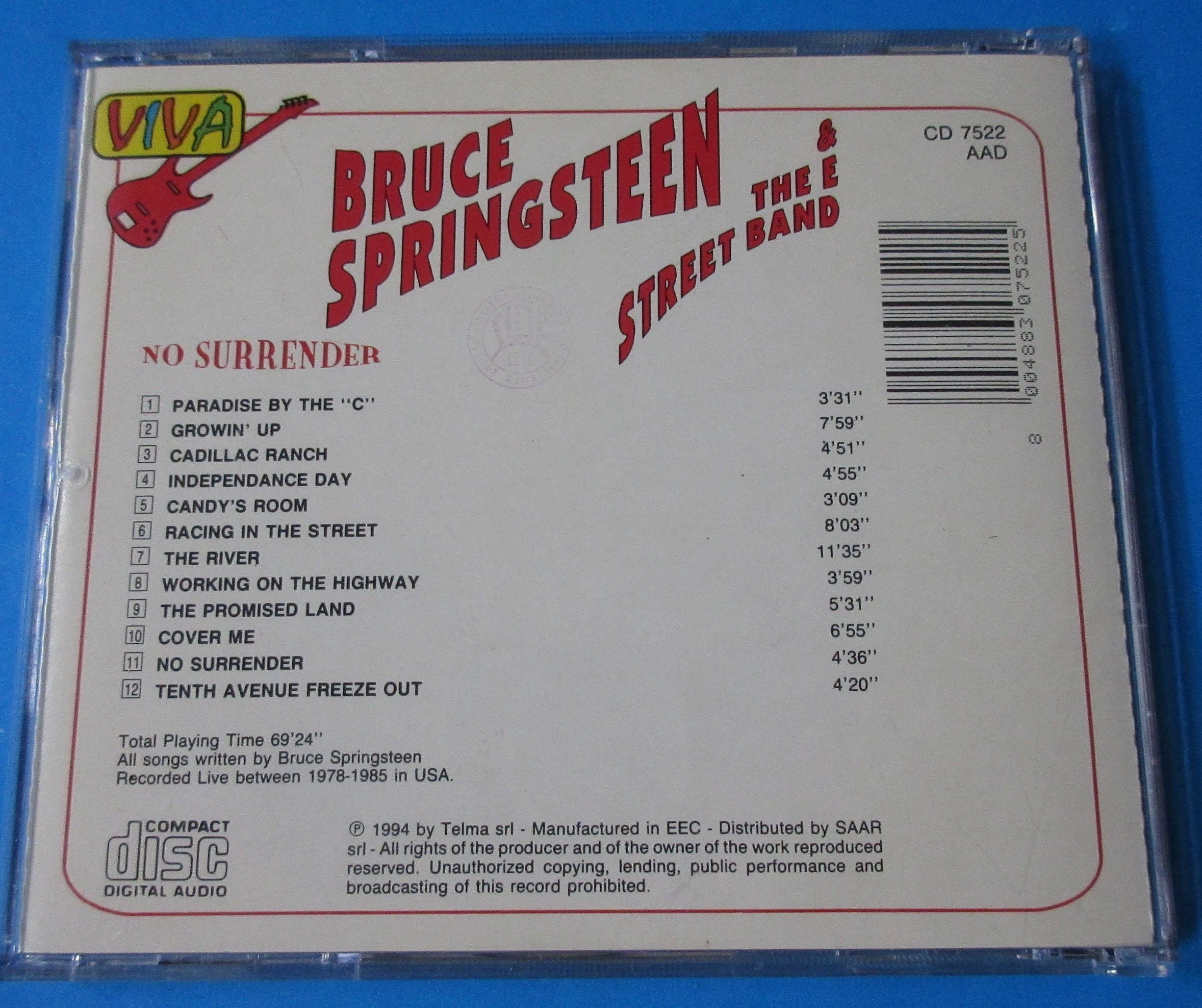 Bruce Springsteen & and the E Street Band No Surrender CD 1994 - Etsy