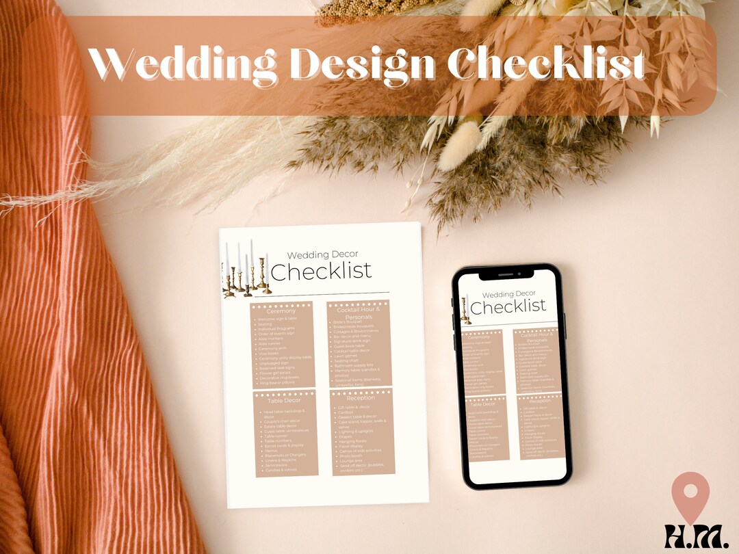 Wedding Design Checklist Wedding Decor Checklist Printable Bridal ...