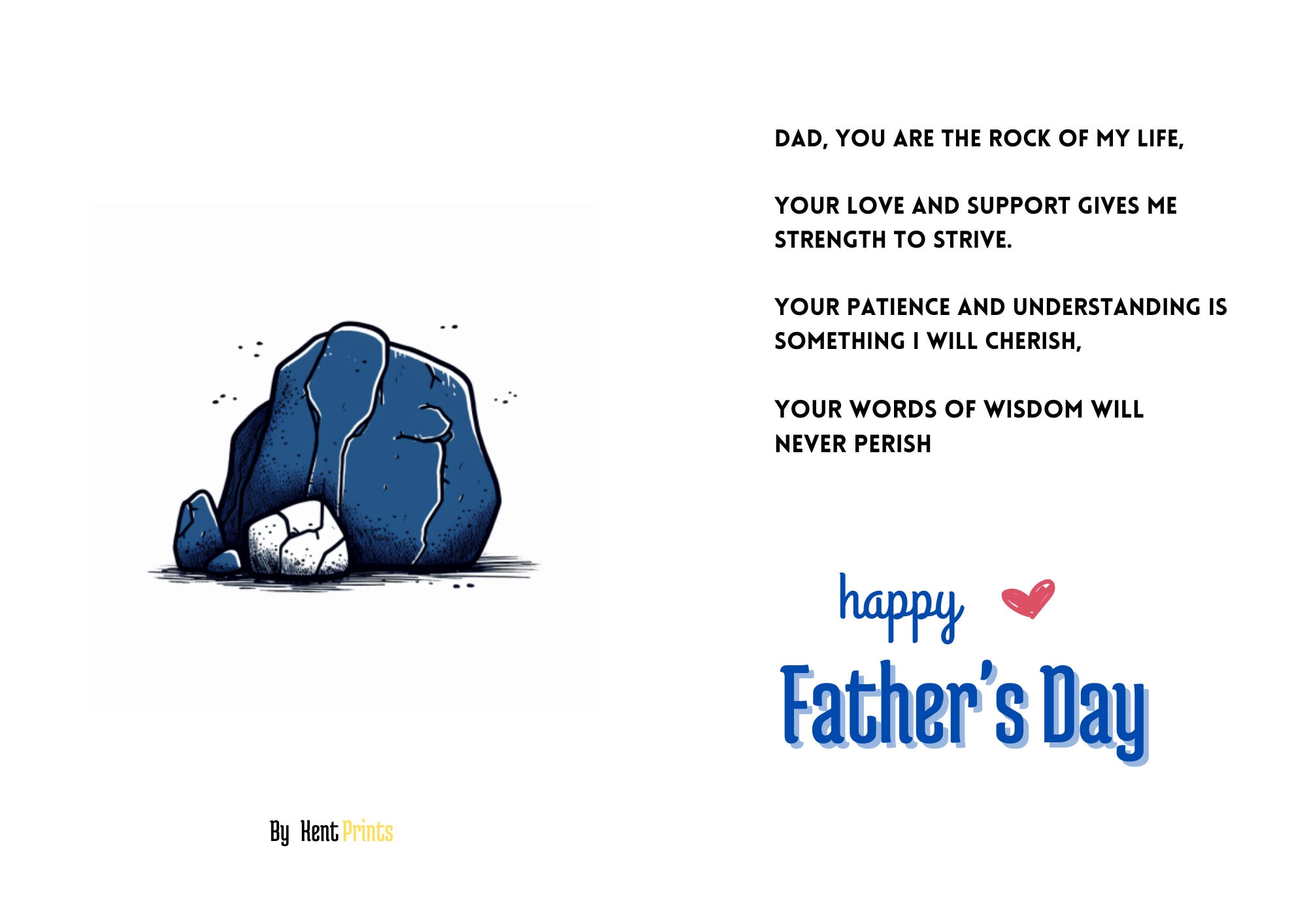 Fathers Day Card Poem Printable Dad, You Are the Rock of My Life - Etsy