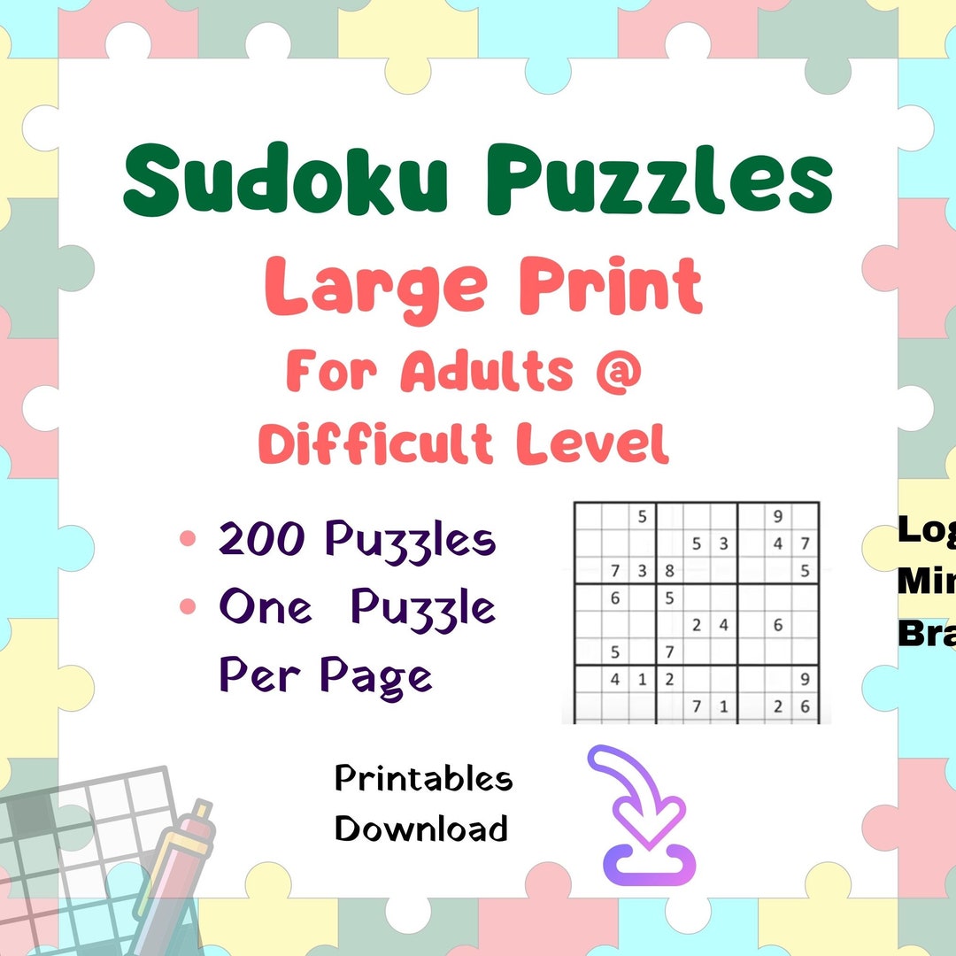 Sudoku Puzzle for Adults Large Print - Sudoku One Puzzle per Page ...