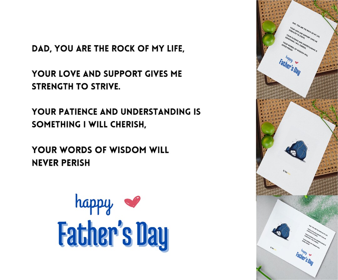 Fathers Day Card Poem Printable Dad, You Are the Rock of My Life - Etsy