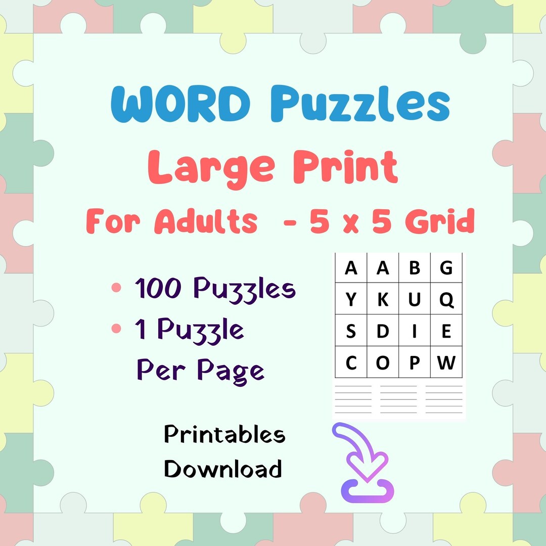 Word Puzzle for Adults Large Print - Printable Pdfs - Word Puzzle Books ...