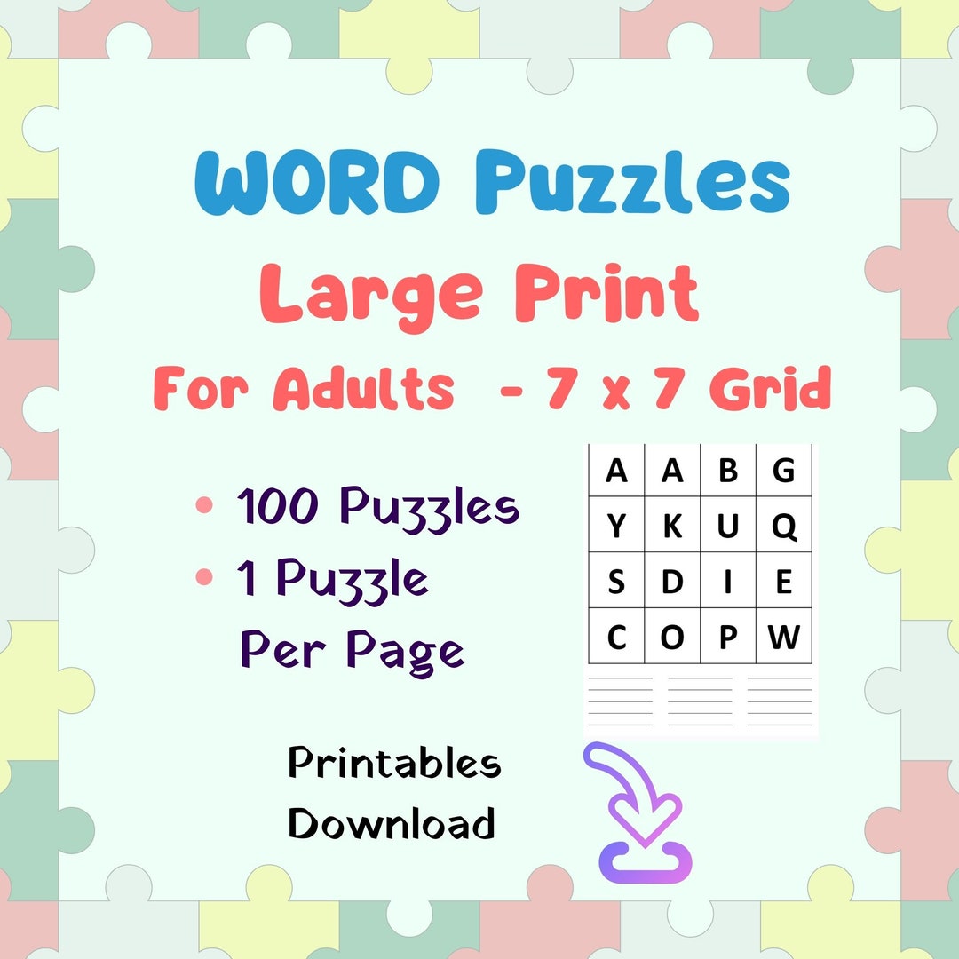 Word Puzzle for Adults Large Print - Printable Pdfs - Word Puzzle Books ...