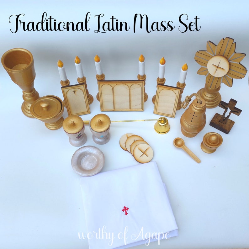 Painted Traditional Latin Mass Play Set Play Mass Kit Wooden Mass Set ...