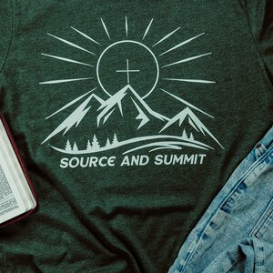 Source and Summit T-shirt (green) | Eucharist Shirt | Catholic Shirt ...