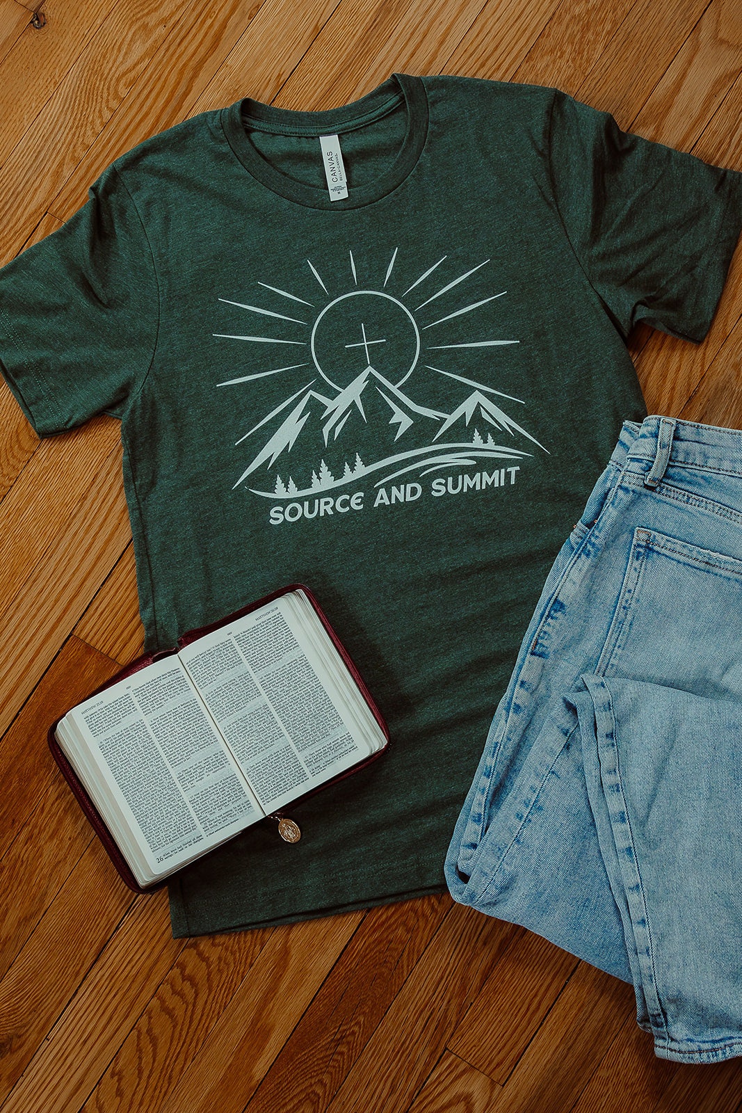 Source and Summit T-shirt (green) | Eucharist Shirt | Catholic Shirt ...