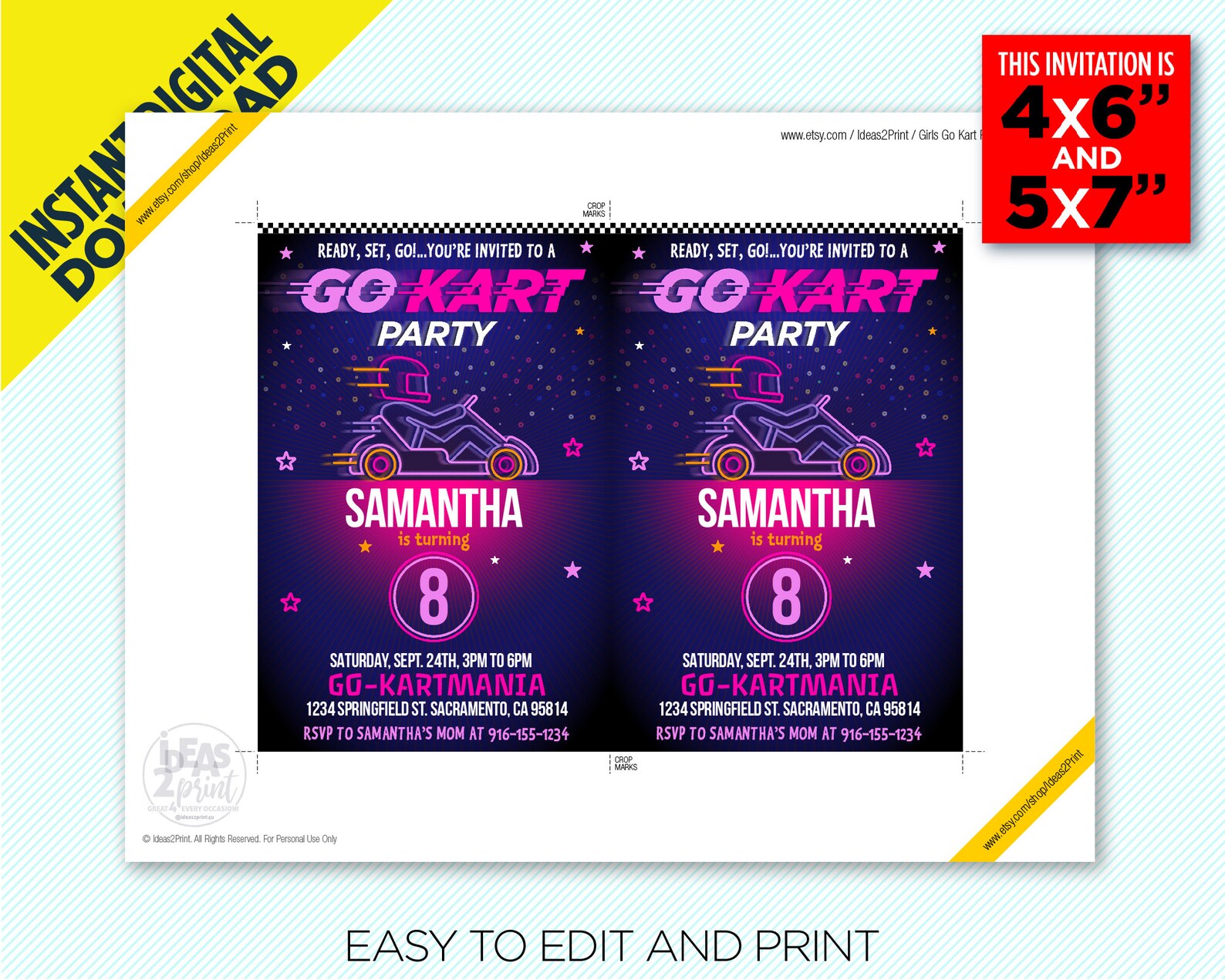 Girls Go Kart Party Printable Invitation Go-kart Birthday - Etsy