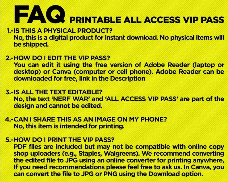 Customizable Nerf Party Printable VIP Pass - Personalized Guest Names ...
