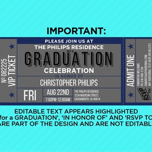 Editable Graduation Ticket Printable Invitation Template | Customize ...