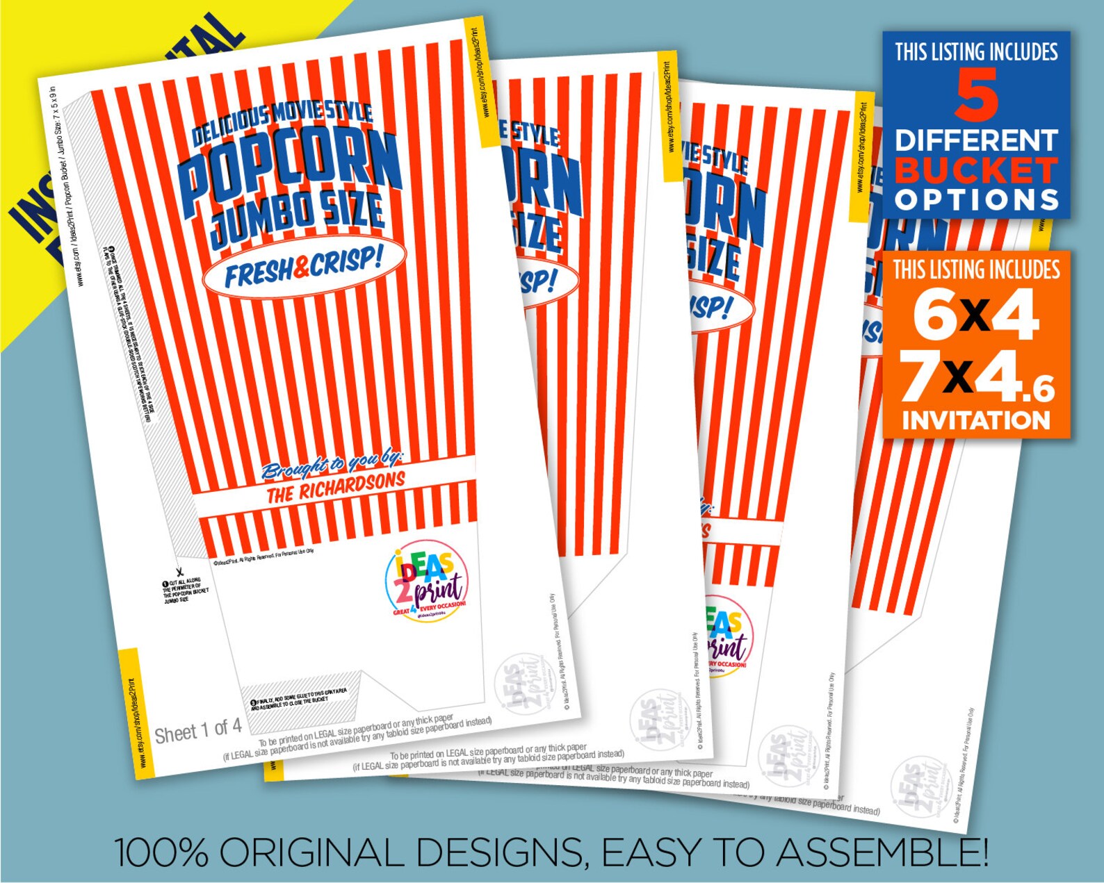 Movie Night Invitation DIY Vintage Popcorn Buckets Printable - Etsy