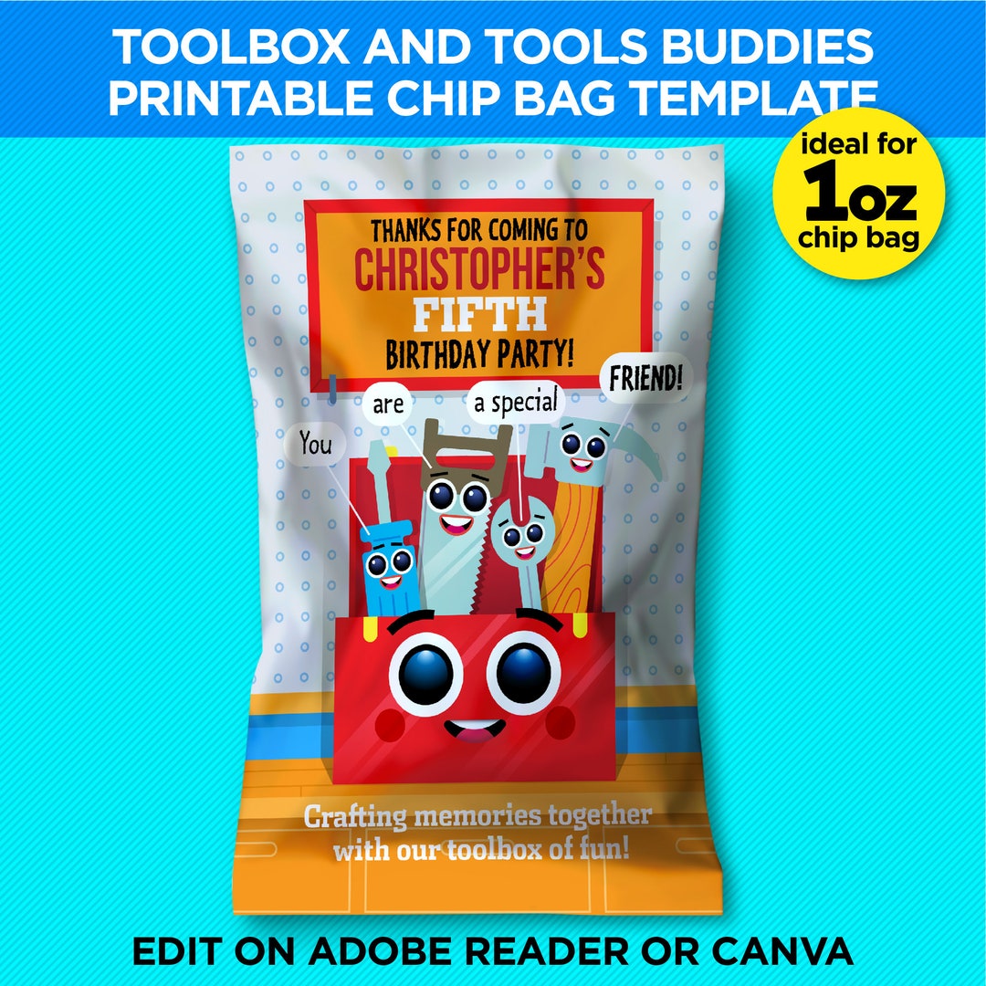 Toolbox and Tools Buddies Printable Chip Bag, Ideal for 1oz Chip Bag or ...
