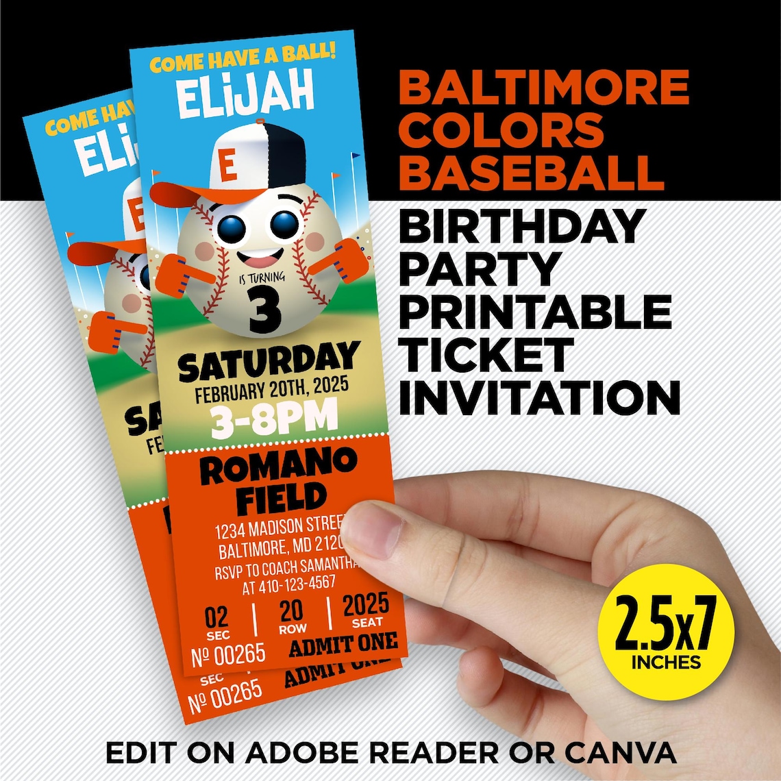 Baltimore Orioles Ticket Birthday Party Printable Invitation | Baseball ...