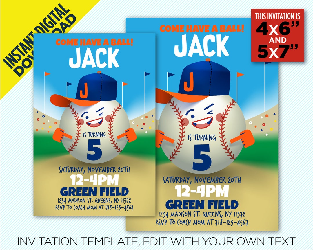 New York Mets Birthday Party Printable Invitation, NY Mets Baseball ...
