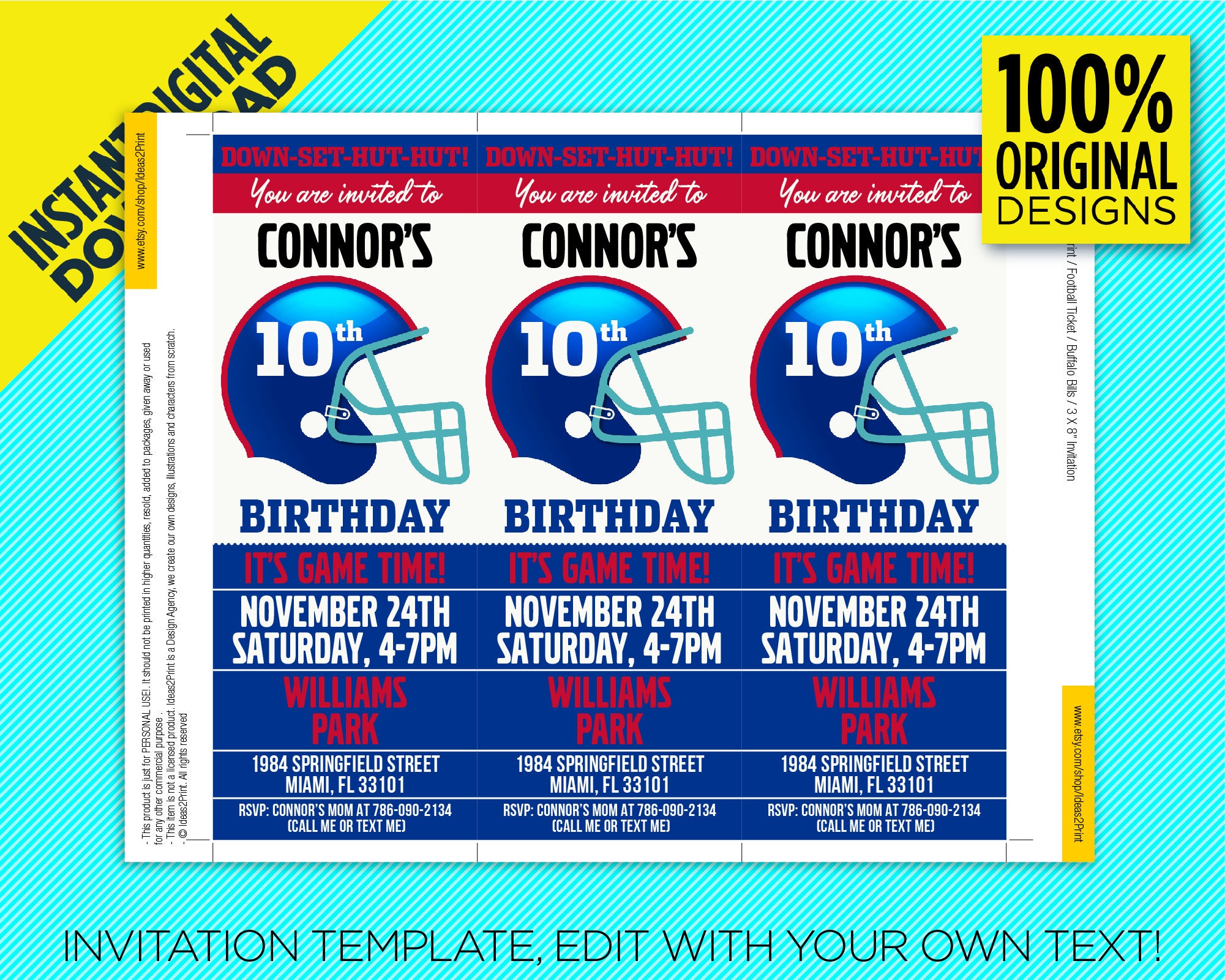Buffalo Colors Football Team Birthday Party Printable Ticket - Etsy
