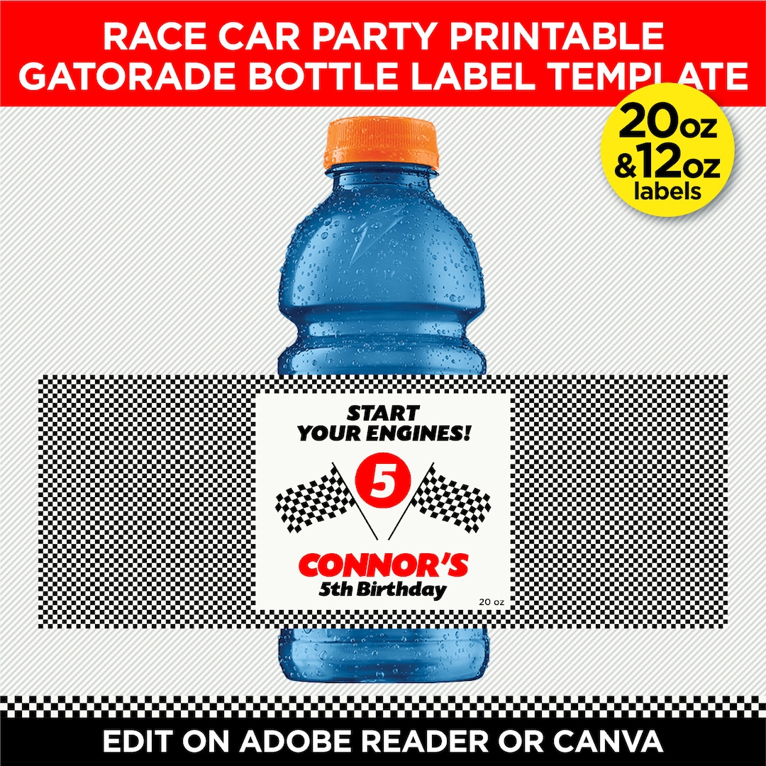 Race Car Party Printable Gatorade Bottle Label Template | 12 Oz / 20 Oz ...