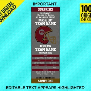 Kansas City Colors Football Team Printable Surprise Game Ticket | KC ...