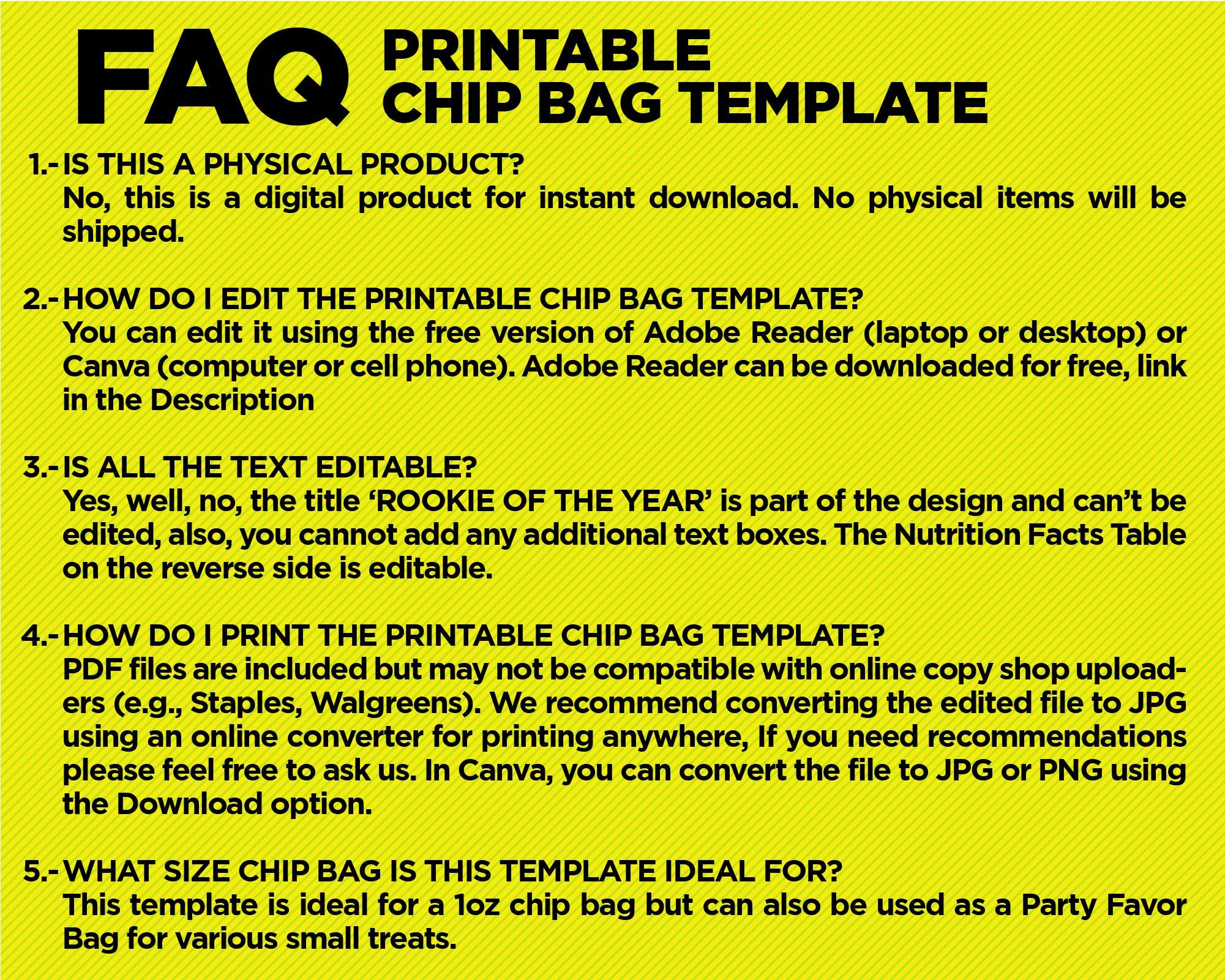 Rookie of the Year Printable Chip Bag | Ideal for 1oz Chip Bag or Party ...