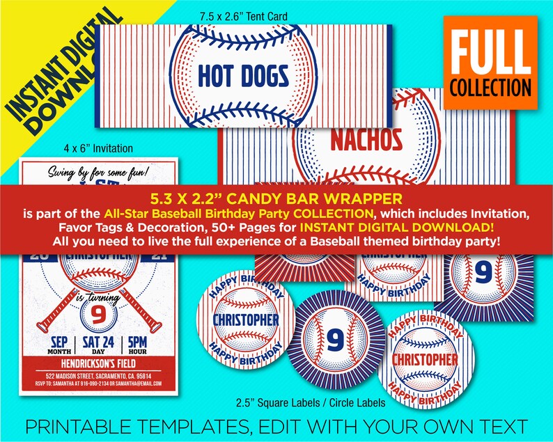 Baseball Candy Bar Wrappers for Hersheys 1.55 Oz Chocolate - Etsy