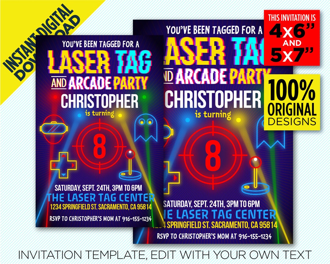 Laser Tag and Arcade Party Printable Invitation Laser Tag - Etsy