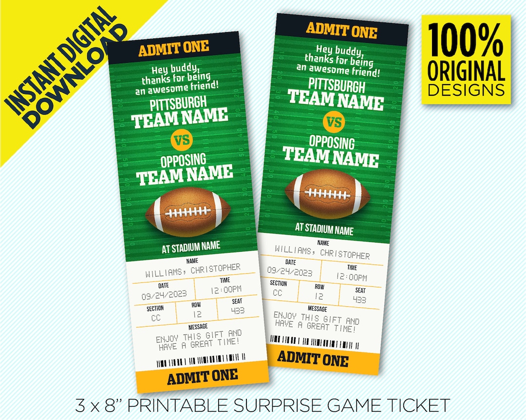 Pittsburgh Football Team Printable Surprise Game Ticket Pittsburgh Gold ...