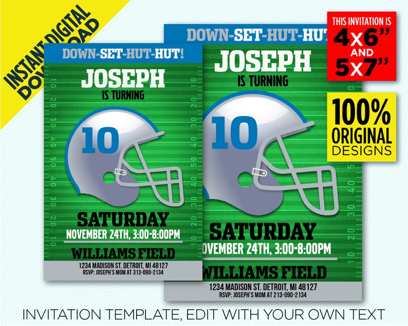 Detroit Lions Birthday Party Printable Invitation, Lions Football ...
