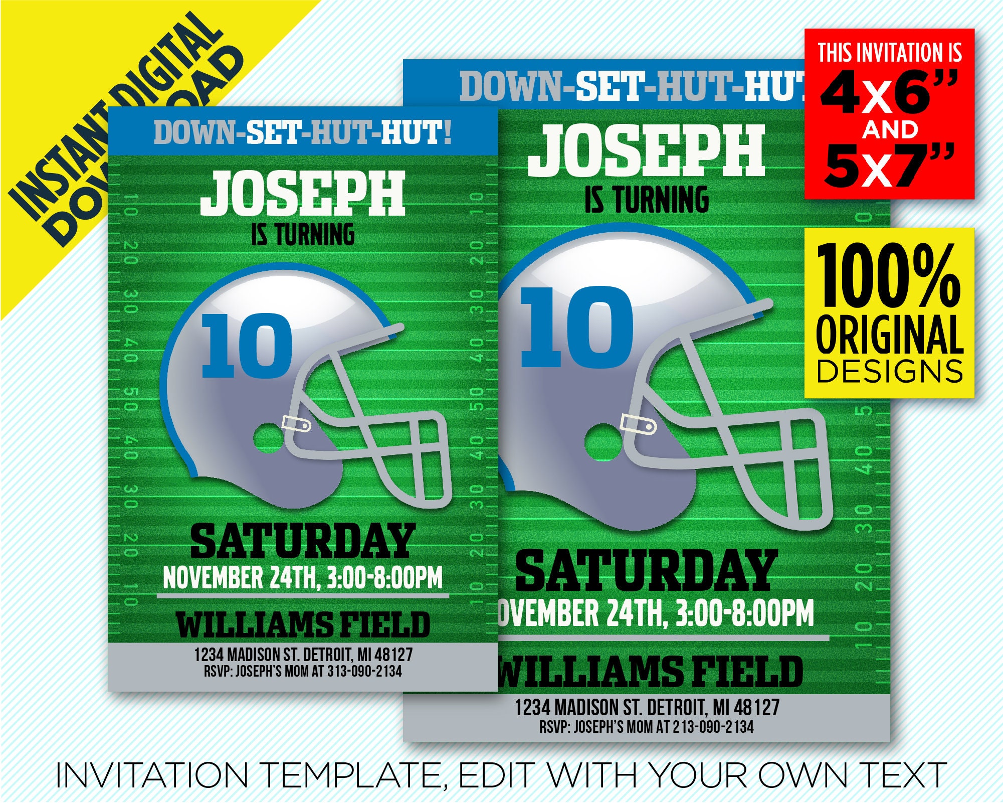 Detroit Lions Birthday Party Printable Invitation, Lions Football ...