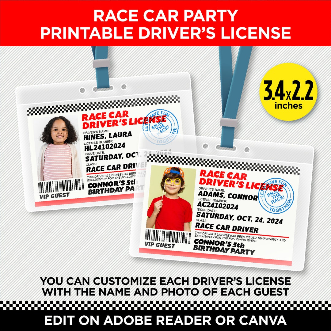 Race Car Driver's License Printable | F1 Birthday Party | Edit With ...