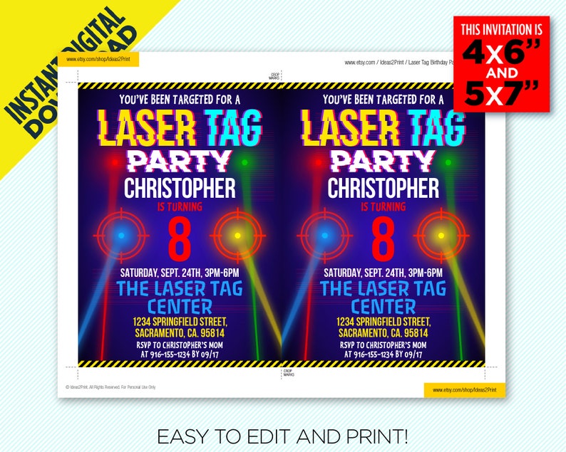 Laser Tag Birthday Party Printable Invitation Laser Tag - Etsy