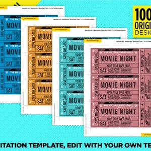 Movie Night Printable Ticket Invitation - Vintage Style Template - 5 ...
