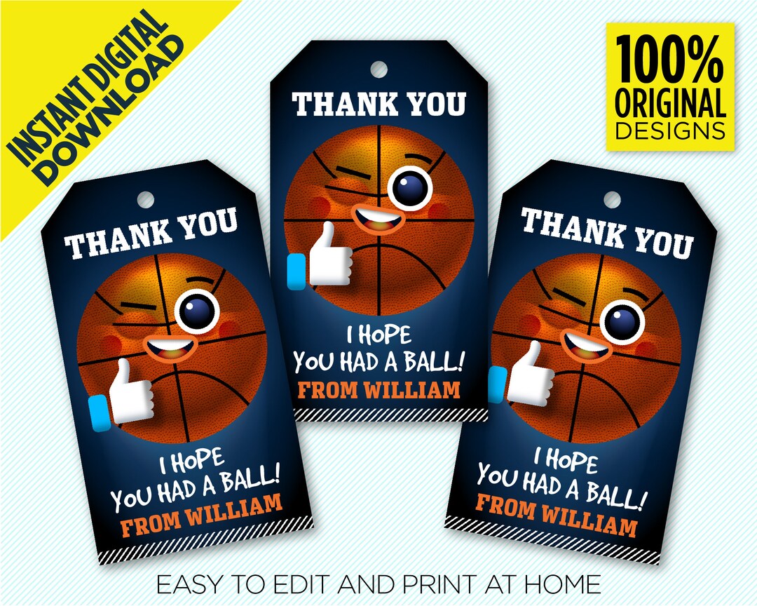 Funny Ball 2 X 3.5 Basketball Thank You Favor Tag, Basketball Gift Tag ...