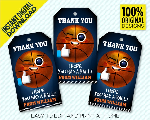 Funny Ball 2 X 3.5 Basketball Thank You Favor Tag - Etsy