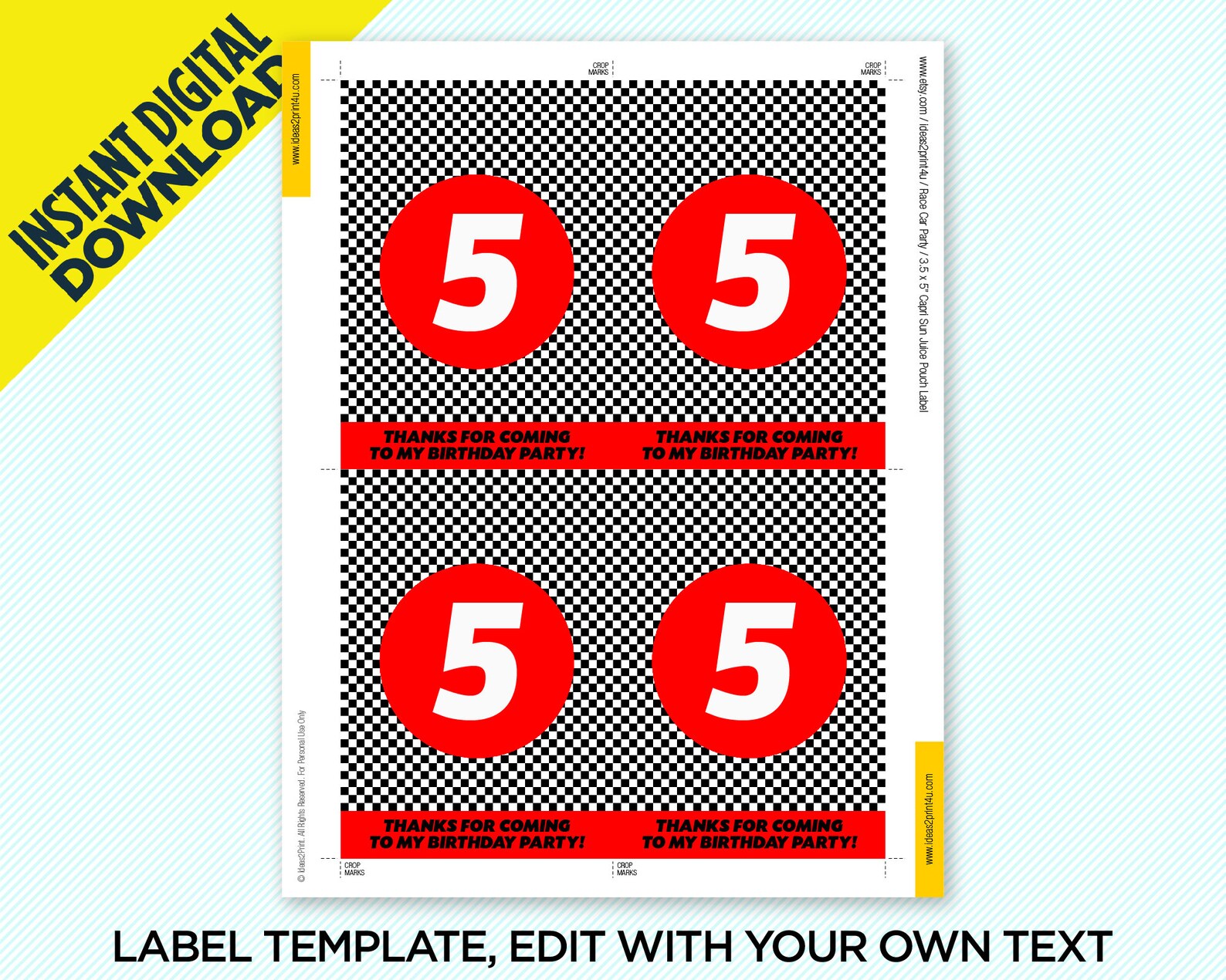 Race Car Birthday Party Printable Juice Pouch Label | F1 Racer Capri ...