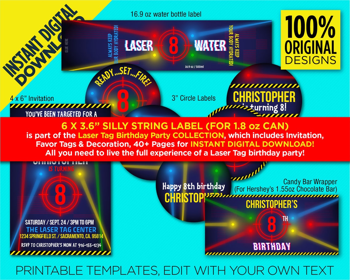 Laser Tag Silly String Label for 1.8 Oz Can Silly String - Etsy