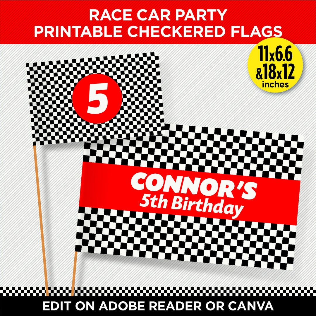 Race Car Party Printable Checkered Flags | Racing Birthday Banner ...