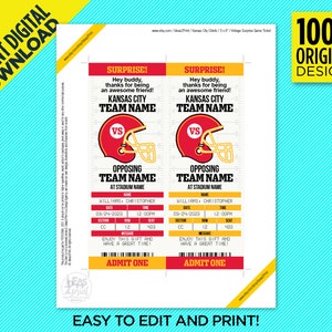 Kansas City Colors Football Team Printable Surprise Game Ticket | KC ...