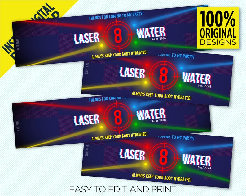 Laser Tag Birthday Water Bottle Label | Editable | Digital Download - Etsy