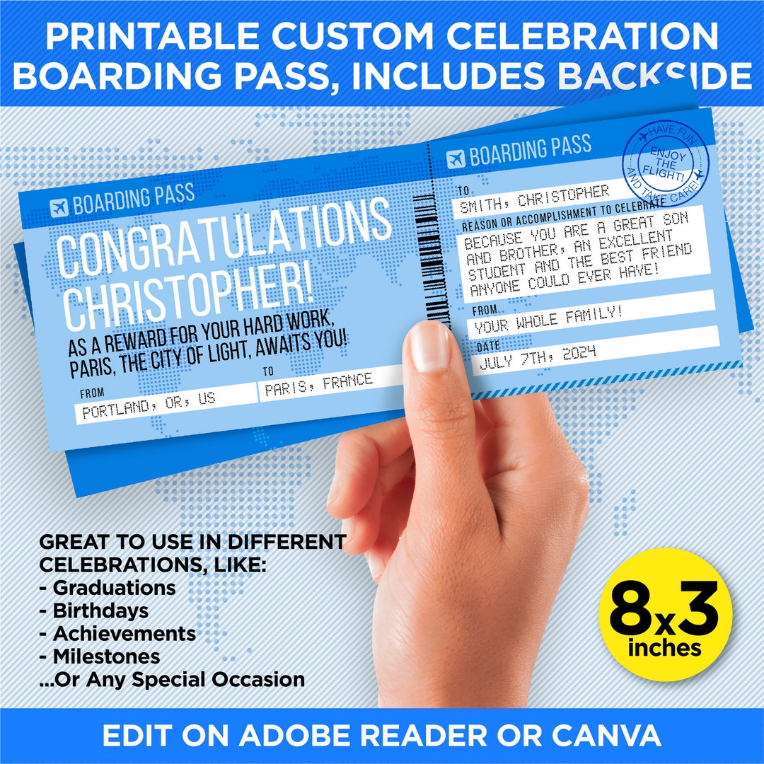 Printable Custom Celebration Boarding Pass Includes Backside ...