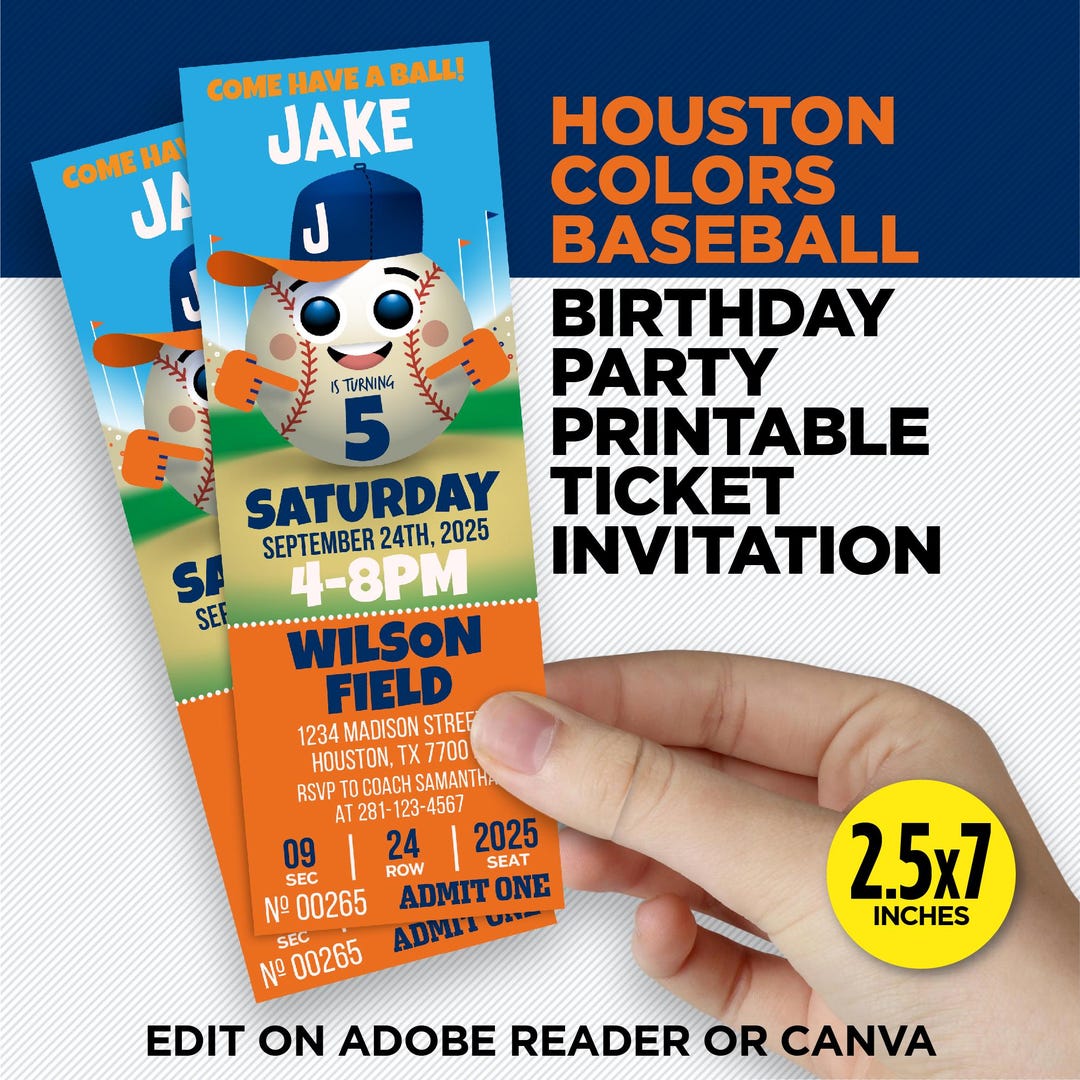 Houston Baseball Birthday Ticket Invitation | Rookie of the Year ...