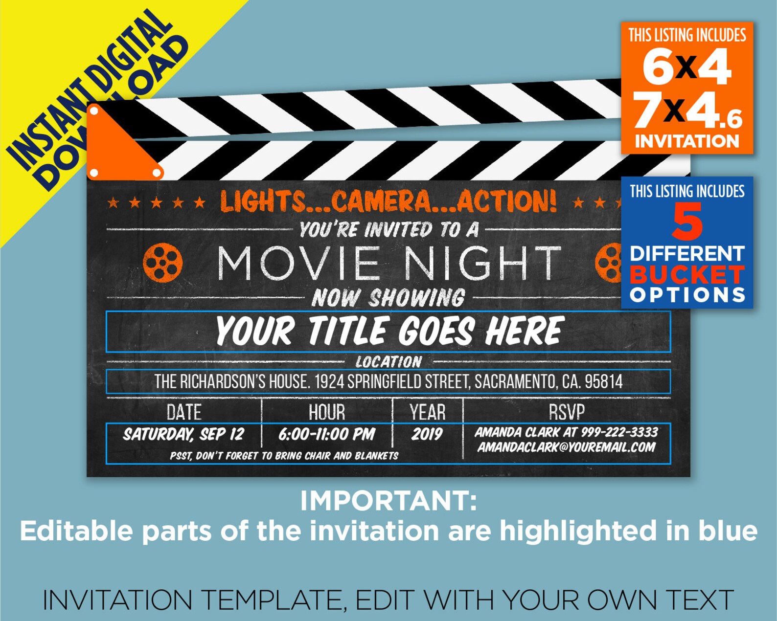 Movie Night Invitation DIY Vintage Popcorn Buckets Printable | Etsy