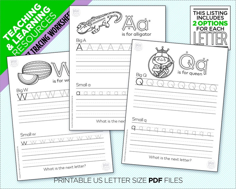 Printable Alphabet Tracing Worksheet, From A to Z, 2 Worksheets for ...