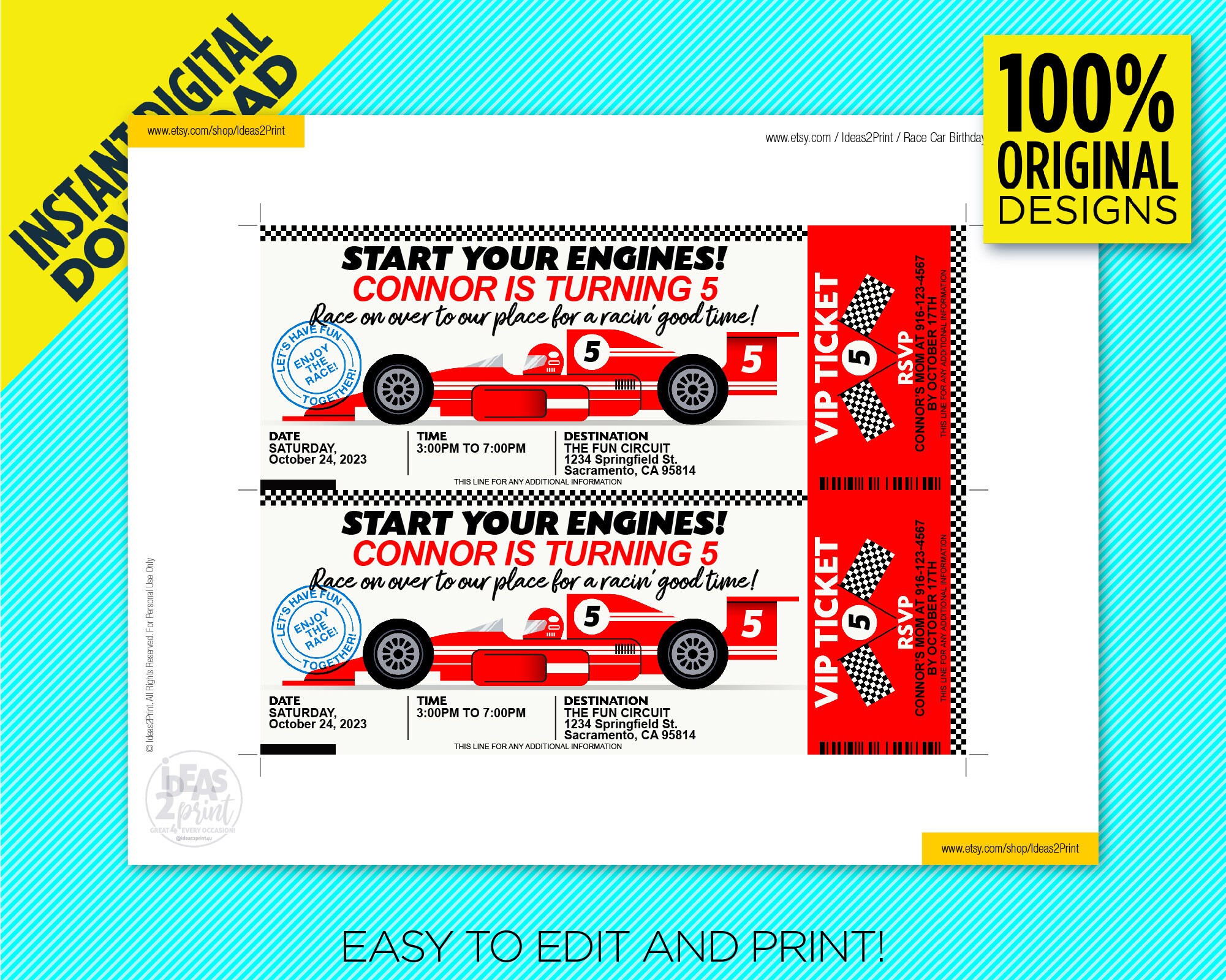 Race Car Birthday Party Printable VIP Ticket Invitation Racing Birthday ...
