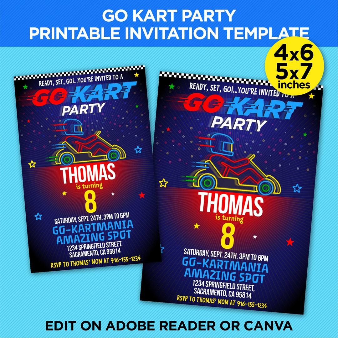 Go Kart Party Printable Invitation - Boys and Girls Karting Birthday ...